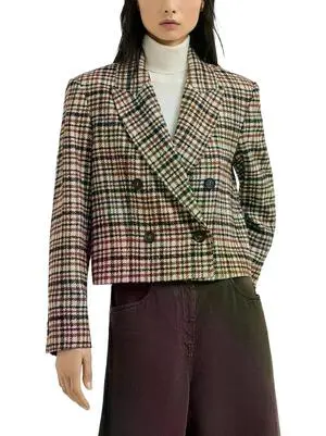 Brunello Cucinelli Checked Wool And Alpaca Comfort Blazer With Monili - Neutrals