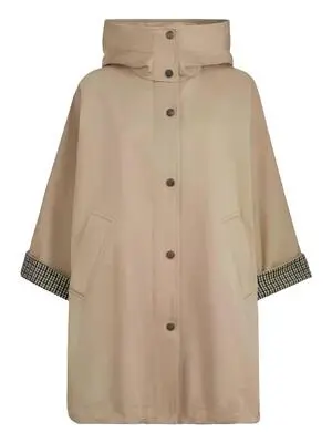 Brunello Cucinelli Cotton And Linen Hooded Outerwear Jacket With Monili - Neutrals