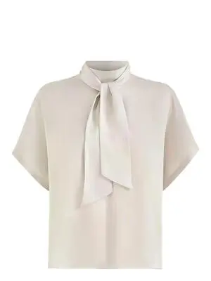 Brunello Cucinelli Brunello Cucinelli Silk Satin High-Neck T-Shirt With Monili Detail Neutrals