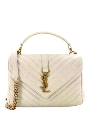 Saint Laurent Matelassé Chevron Leather College Bag - Neutrals