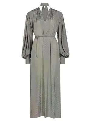 Calvin Klein Striped Pleated Midi Dress - Grey