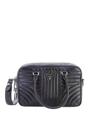 Prada Diagramme Quilted Leather Medium Handbag - Black