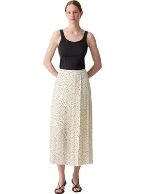 Theory Polka Dot Georgette Pleated Wrap Maxi Skirt - Ivory Multi