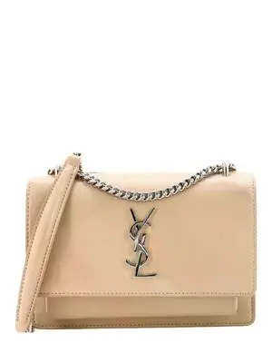 Saint Laurent Sunset Chain Wallet Leather Crossbody Bag - Neutrals