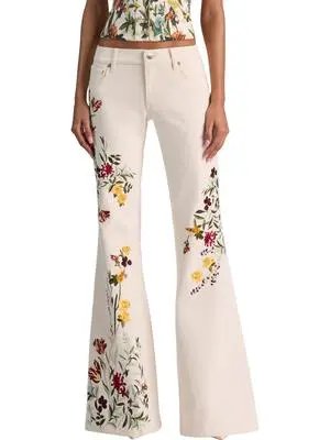 Alice + Olivia Emryn Embroidered Flare Jeans - Vanilla Multi