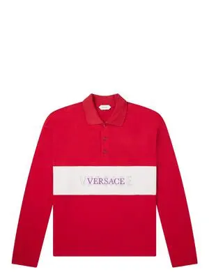 Versace Polo Cotton Logo Embroidery Shirt - Red