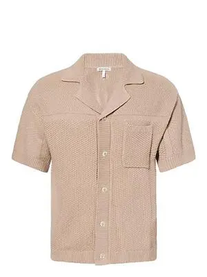THE COUTURE CLUB Short-sleeve Crochet Cotton-knit Shirt - Brown