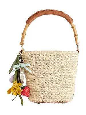 SELF-PORTRAIT Charm-embellished Raffia Bucket Bag - Brown