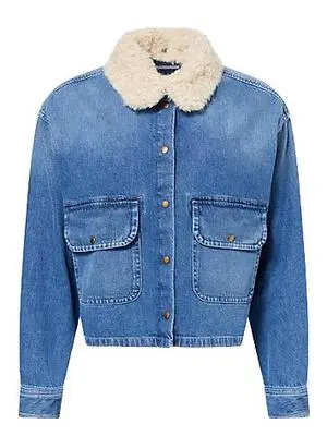 Moncler Faux Shearling Collared Denim Shirt - Medium Blue