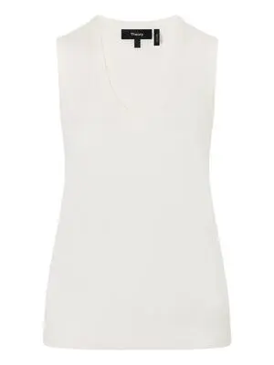 Theory Ribbed Wool V-neck Tank - Neutrals