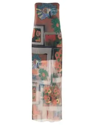 Staud Liliana Beaded Printed Tulle Maxi Dress - Multi