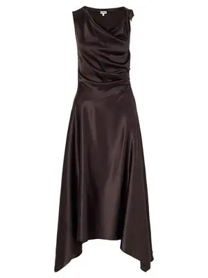 Staud Portia Asymmetric Stretch-silk Gown - Brown