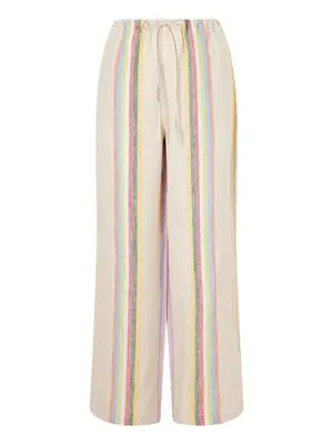 Staud Mateo Striped Linen Wide-leg Pants - Neutrals