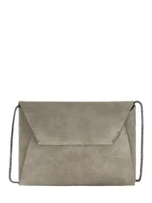 Brunello Cucinelli Suede Clutch Bag With Shoulder Strap - Gray