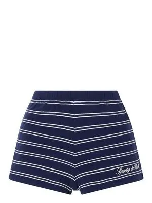 SPORTY & RICH Sporty & Rich Logo-Embroidered Striped Cotton-Jersey Shorts