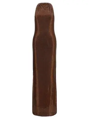 SELF-PORTRAIT Embellished Maxi Dress With Cross-back Straps - Brown