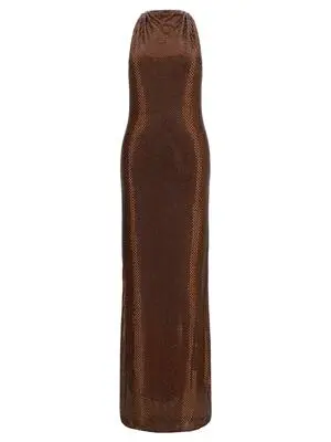 SELF-PORTRAIT Embellished Maxi Dress With Cross-back Straps - Brown