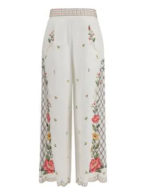 Farm Rio Floral Embroidered Wide-leg Pants - Multicolour