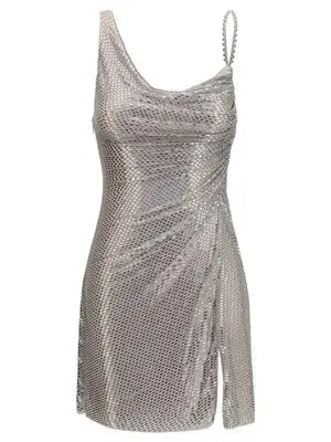 SELF-PORTRAIT Sequins Draped Mini Dress - Silver