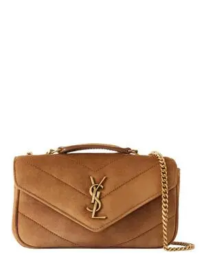 Saint Laurent Loulou Cassandre Embellished Suede Shoulder Bag - Brown