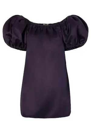 Saint Laurent Gathered Off-the-shoulder Mini Dress - Blue