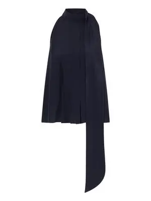 Max Mara Max Mara Draped Pleated Silk Blouse Blue