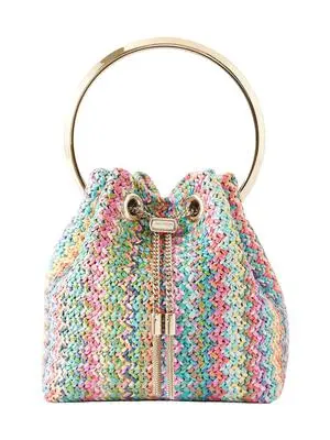 JIMMY CHOO Jimmy Choo Bon Bon Striped Woven Raffia Bucket Bag Multi