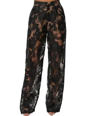 JLUXLABEL Organza Floral Lace Pants - Black