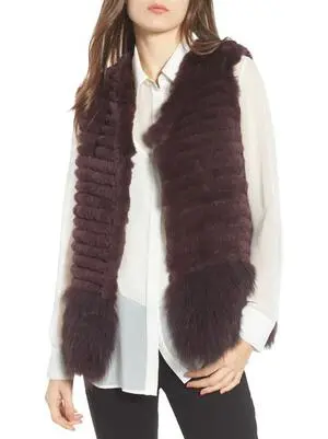 Love Token Genuine Rabbit & Fox Fur Vest - Wine