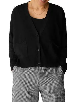 Eileen Fisher Organic Linen & Cotton V-neck Cardigan - Black