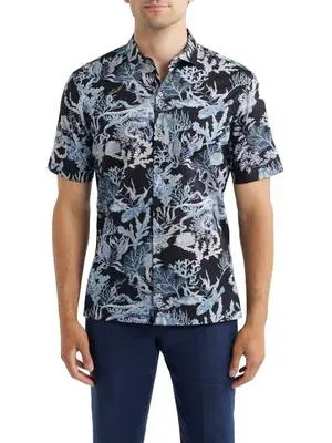 Tori Richard Octopuss Notched Collar Cotton Lawn Shirt - Black