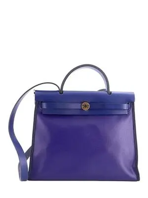 Hermès 31 Herbag Zip Berline Vache Canvas And Leather Blue