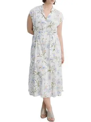 Mango Floral Print Midi Shirtdress - Ecru
