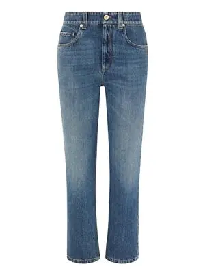 Brunello Cucinelli Cropped Embellished Straight-leg Jeans - Blue