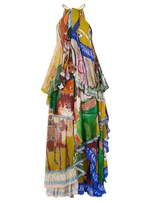 ALEMAIS Mlak Printed Organza Halterneck Midi Dress - Multi