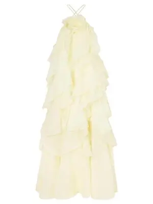 Aje Pandorea" Appliquéd Ruffled Organza Gown - Yellow