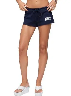EDIKTED Drawstring Micro Shorts With Raw Hems - Navy