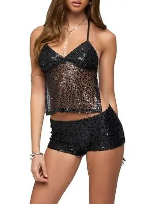 EDIKTED Annael Sequin Halter Top - Black