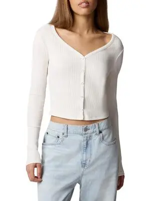 FLORENCE BY MILLS Ribbed Cropped Henley Cardigan - Jet Stream