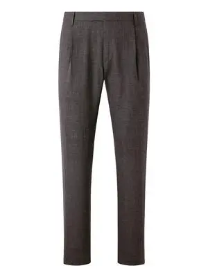 Mr P. Straight-leg Pleated Wool, Silk And Linen-blend Trousers - Brown