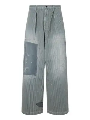 Kapital Liberty Hickoree Fatigue Wide-leg Striped Cotton-twill Trousers - Blue