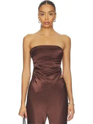 LAMARQUE Asymmetrical Strapless Satin Top - Brown