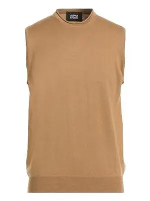 Alpha Studio Wool Sleeveless Crewneck Sweater - Beige