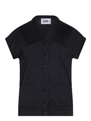 Alpha Studio Short Sleeve Wool Cardigan - Grey