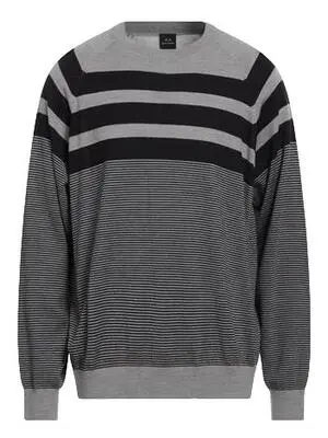 Armani Exchange Striped Crewneck Long Sleeve Sweater - Grey