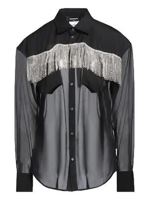 Dsquared2 Cotton Crepe Shirt With Crystal Appliqués - Black