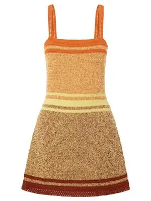 Escvdo Plumar Striped Crocheted Cotton Mini Dress - Orange