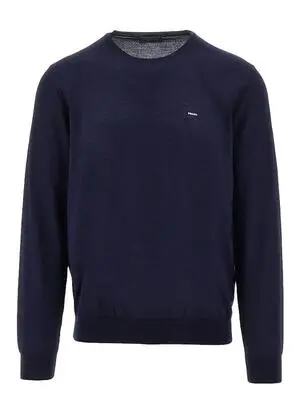 Prada Superfine Wool Crewneck Sweater With Embroidered Logo - Blue