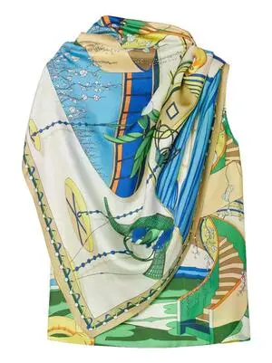 Tory Burch Printed Silk Cape Top - Blue