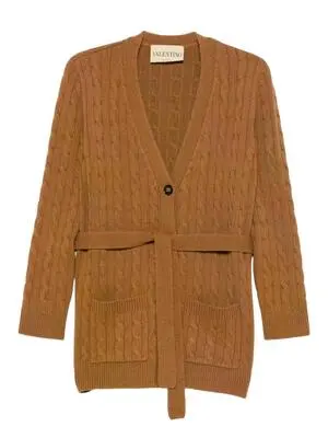 Valentino Garavani Cable Knit Belted Cardigan - Brown